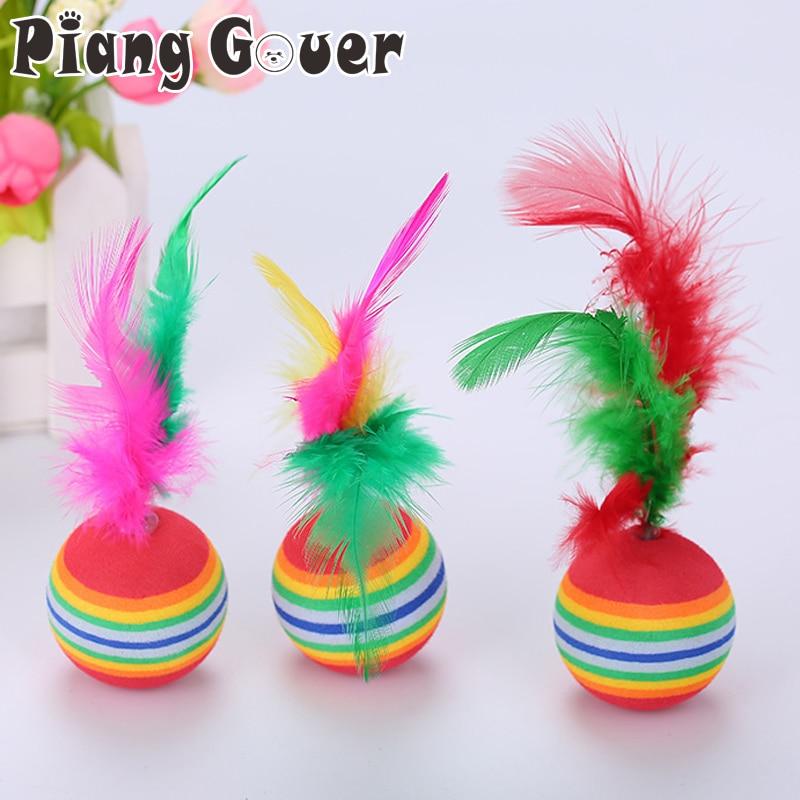 10pcs /Lot Rainbow Color Feather Ball Cat Toy Colorful Small Ball Pet ...