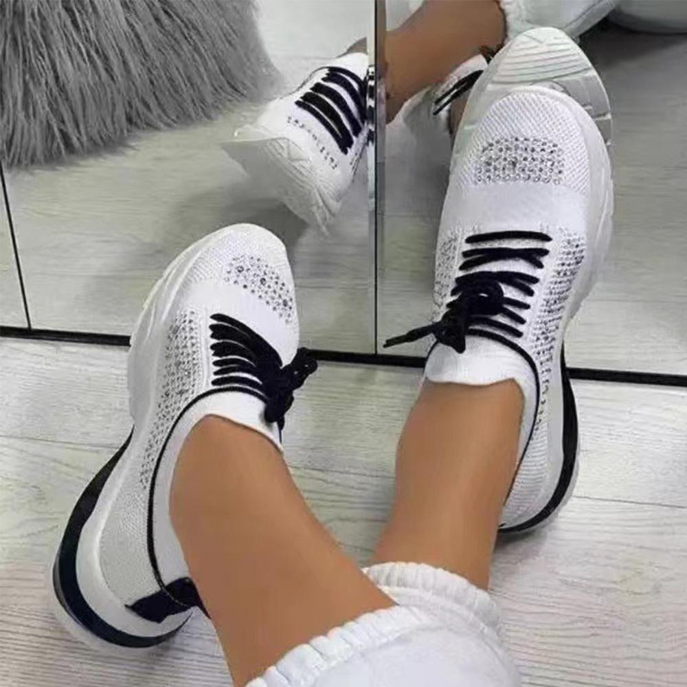 Buy Women Sneakers Mesh Breathable Trainers Lace Up Gym Rhinestone ...