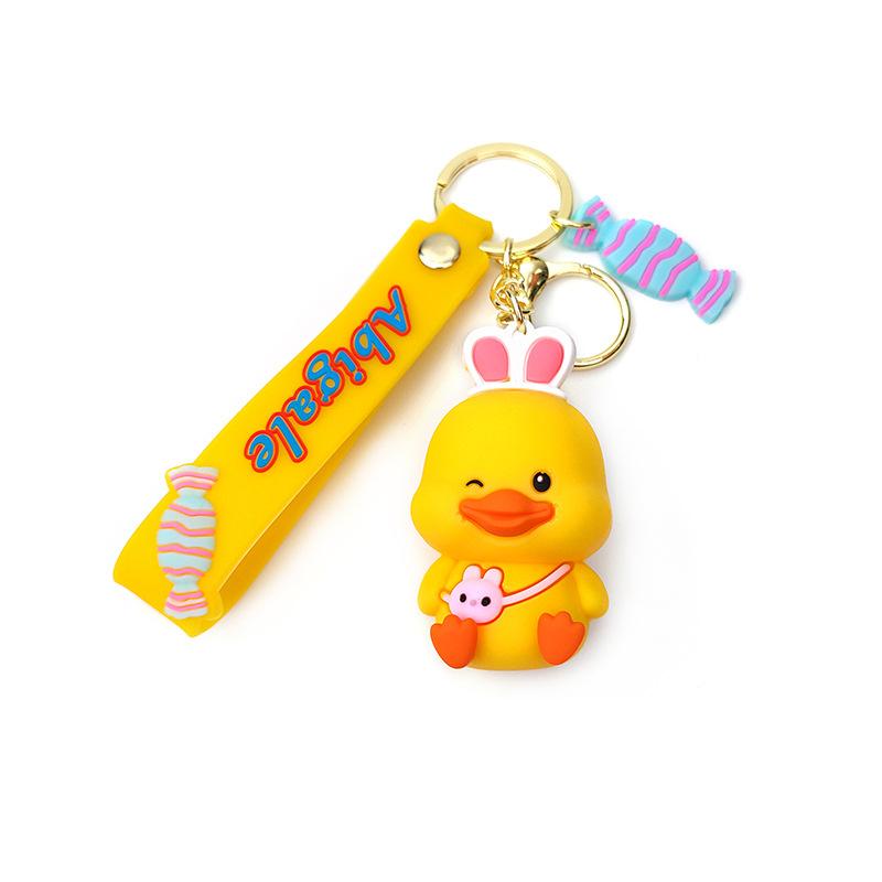 Metal Anime Fine Keychain Little Yellow Duck Key Chain Couple Key Ring ...