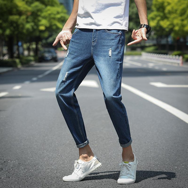 Satın alın Men's stretch and worn-out denim capris, men's and teenagers ...