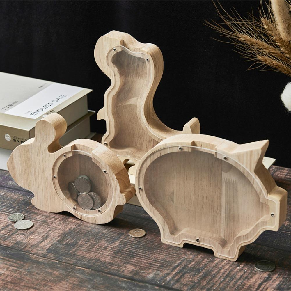 Decor Animal Shape Wooden Money Saving Jar Coin Storage Tank Coins ...