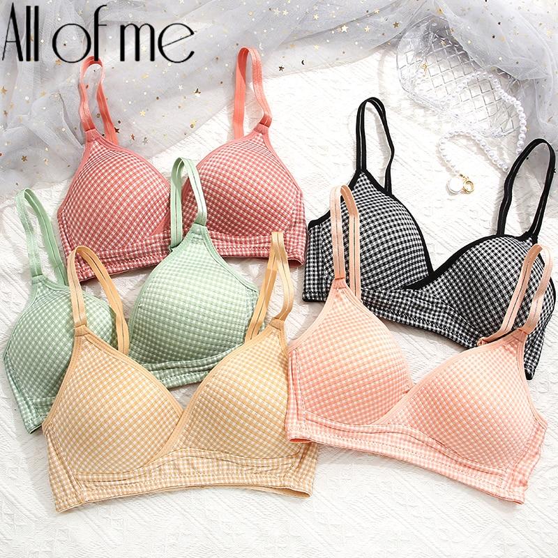 Buy FINETOO Women A B Cup Plaid Bra Soft Wireless Bras Ladies Deep V ...