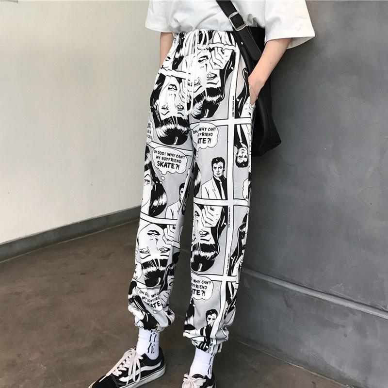 Buy Cartoon Print Drawstring Pants Elastic Waist Hip Hop Long Pants ...