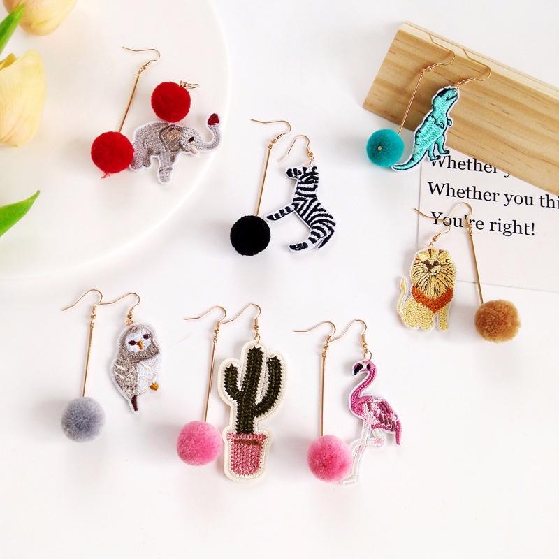 Buy Popular Asymmetric Hair Ball Earring Cartoon Animal Earrings Long ...