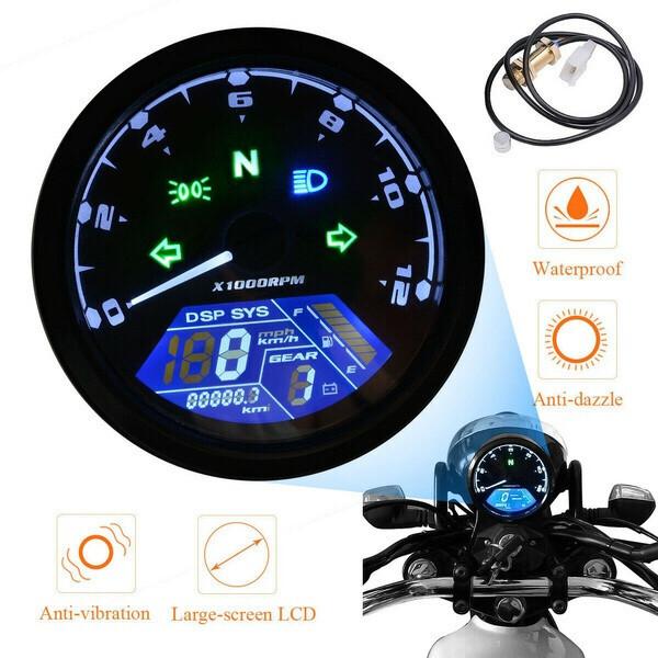 Buy Motorcycle LCD Digital Speedometer Tachometer Odometer Cafe Racer ...