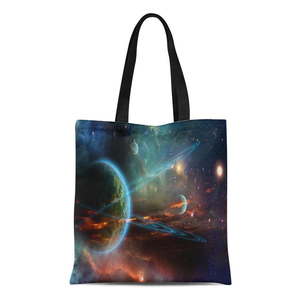Buy Canvas Tote Bag Planet Twin Ring Giant Space Astrology Outerspace ...