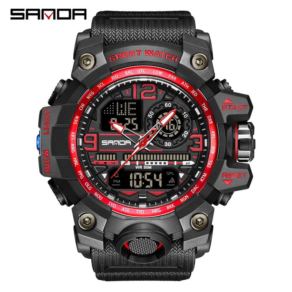 Buy SANDA Top Brand Luxury Men's Sports Watches Waterproof Dual Display ...