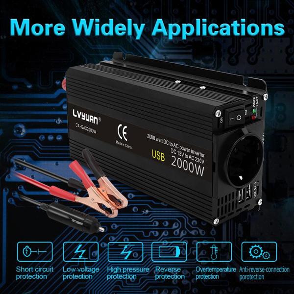 500W/1500W/2000W Inverter DC 12V to AC 220V-240V Portable Car Charger Converter Transformer ...