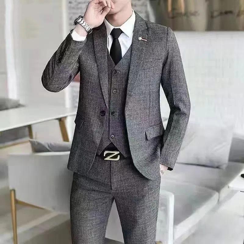 Buy Men's Breathable Suit Business Suit Solid Color Slim-fit Casual ...