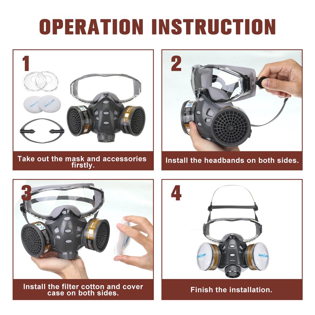 Buy 6200 Dust Gas Mask Reusable Mask Kit With Integrated Safety Glasses ...