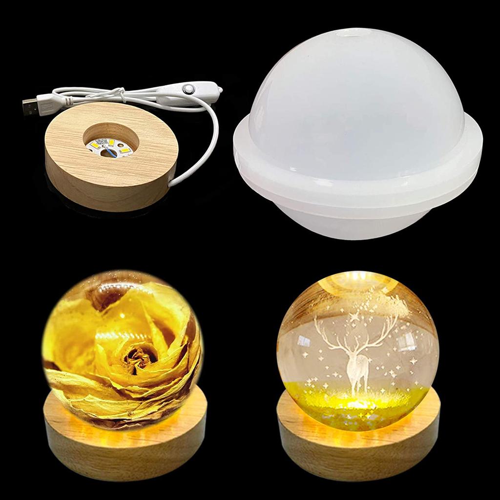 Buy Art Sphere Wooden Lighted Base Stand Epoxy Casting Silicone Molds ...