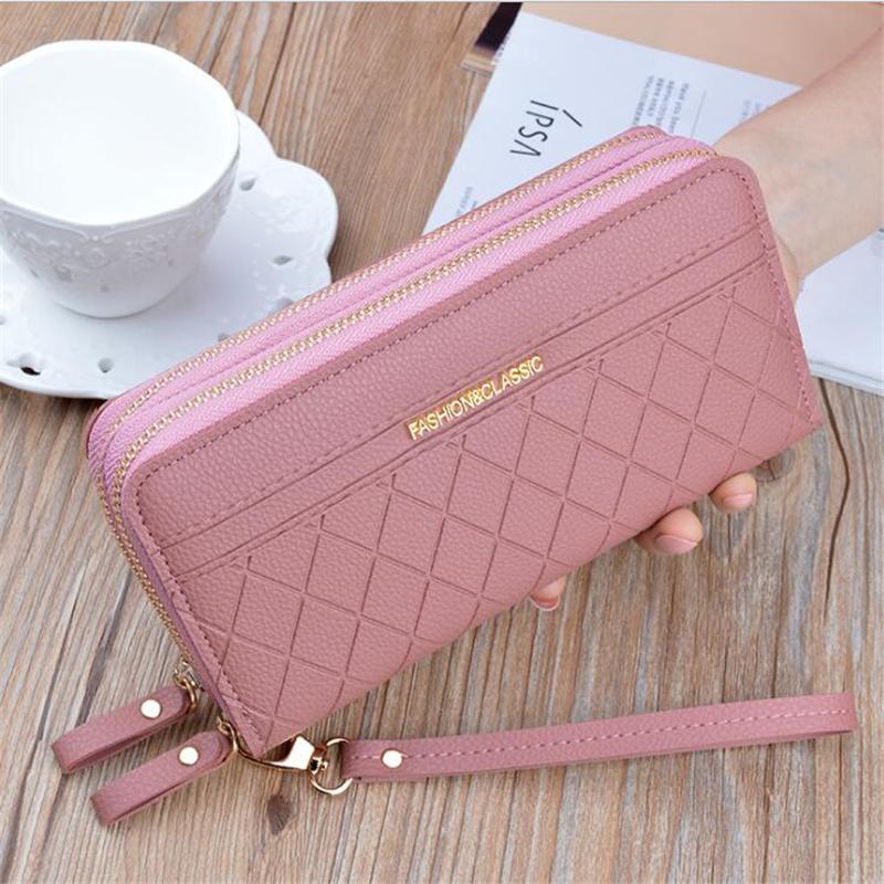 Buy Women's Litchi Leather Zip Purse Double Zippers High Capacity ...
