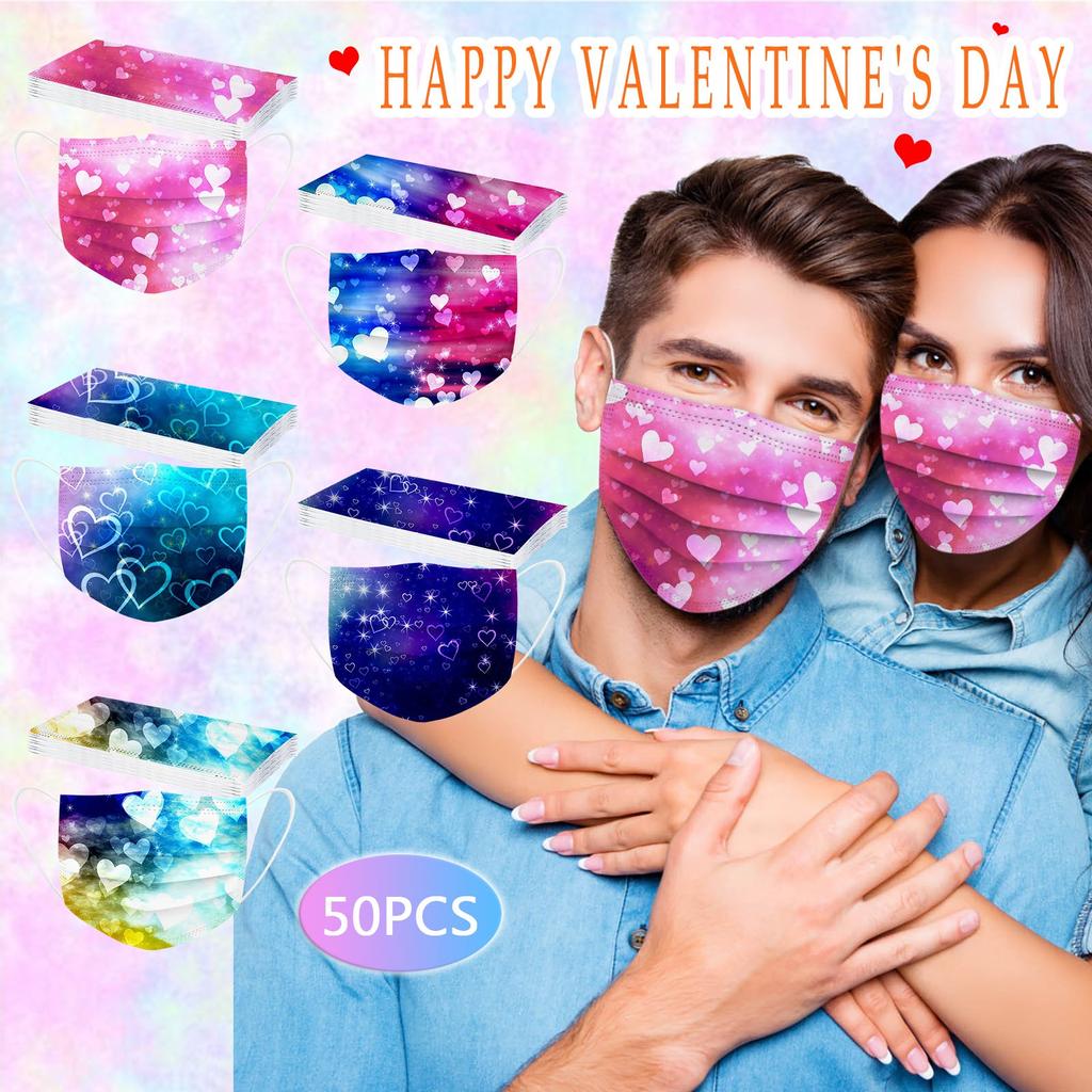 50PCS Adult's Mask Love Happy Valentine's Day Disposable Face Mask 3Ply ...