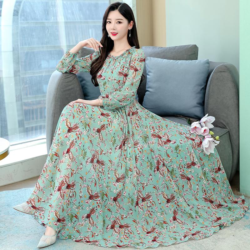 Autumn Spring Two Layers Dresses Fashion Female Printed Floral Long ...