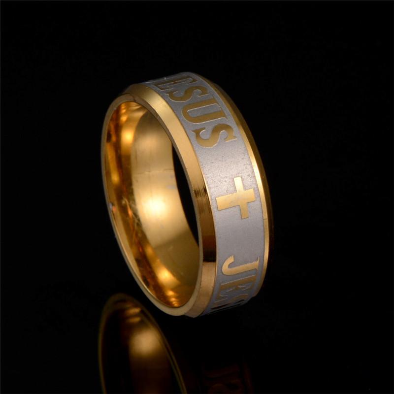 Buy Large Size 8mm Stainless Steel Jesus Cross Prayer Ring Letter Bible ...