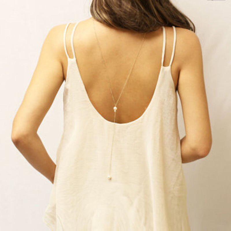 Cumpără Aur argintiu culoare spate colier perle pandantiv cu lanț lung ...