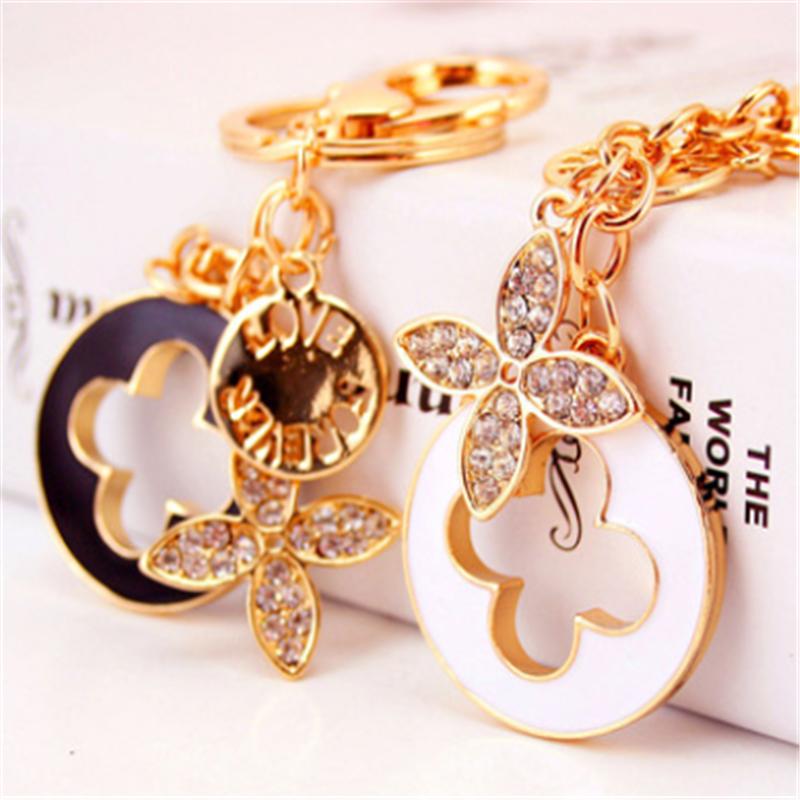 Four Leaf Flowers Keychain Car Metal Rhinestone Key Ring Women Bag ...