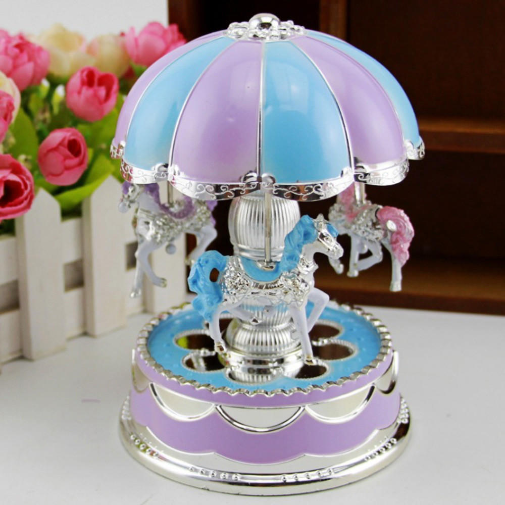 LED Light Merry-Go-Round Music Box Carousel(Random Color) (Size: Go ...