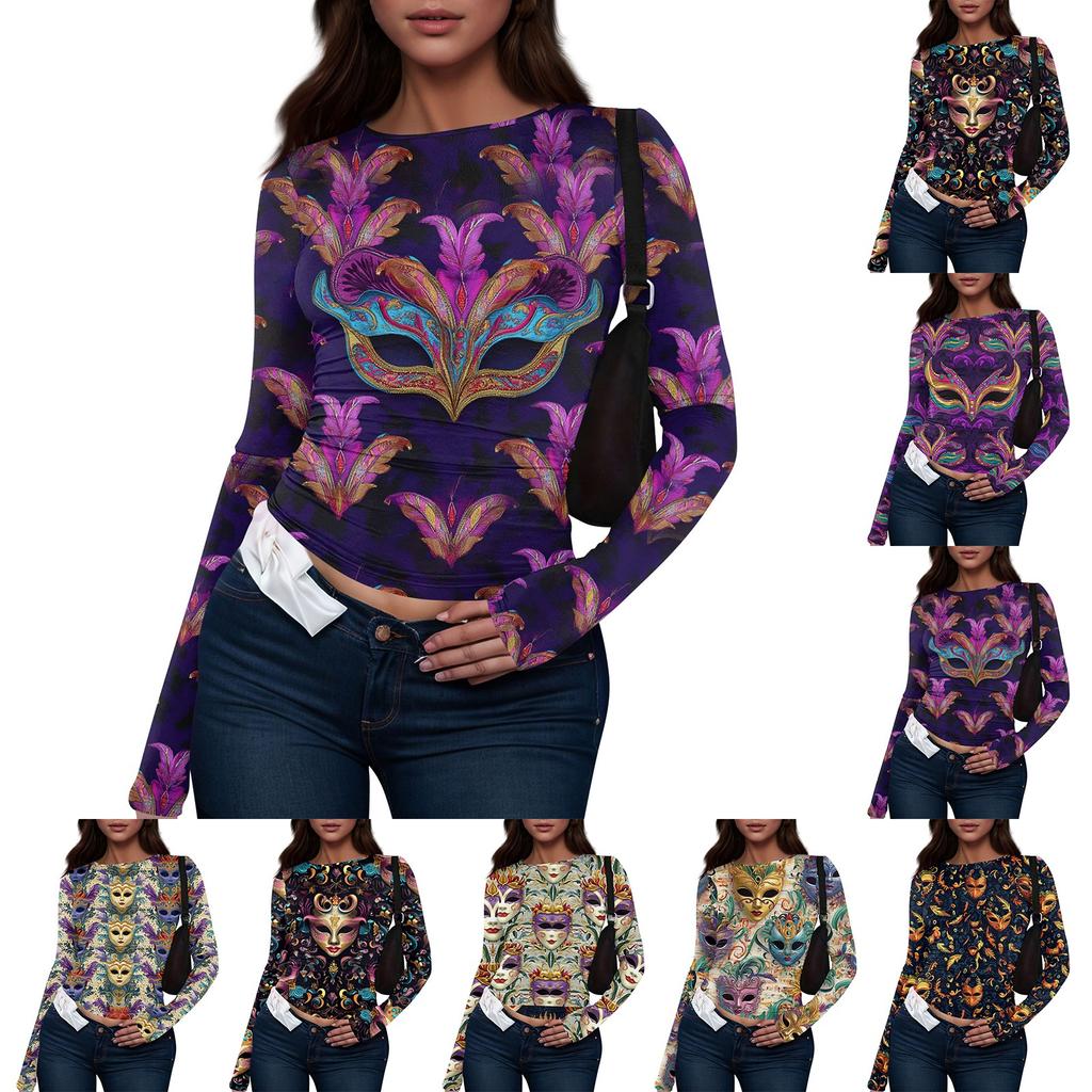 Buy Women's Fashion Casual Retro Printed Round Neck Long Sleeve T-Shirt ...