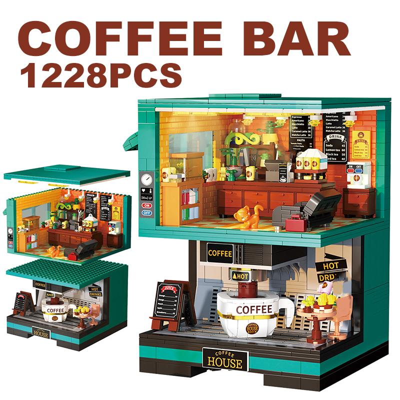 Buy Creative Coffee Machine Shop Architecture Building Blocks Cafe City ...