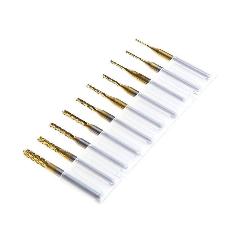 Buy 10Pcs/Set Titanium Coat Tungsten Carbide End Mills PCB Router Bits ...