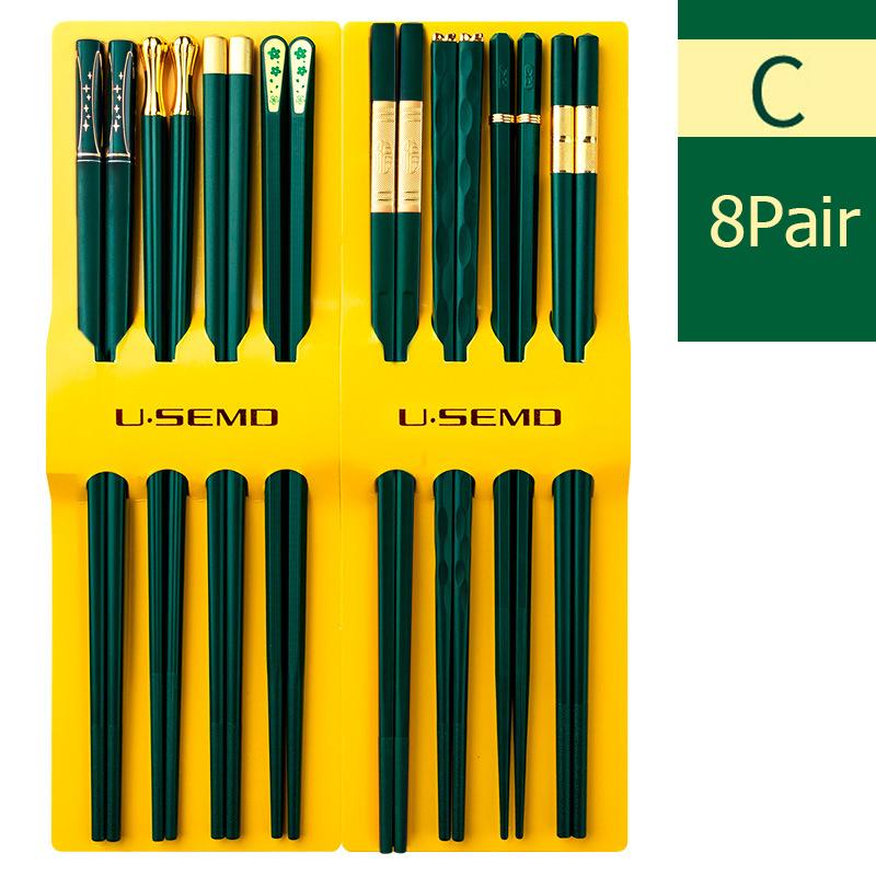 Green Gold Chopsticks 5/6/8 Pairs Alloy Tableware Home Kitchen ...