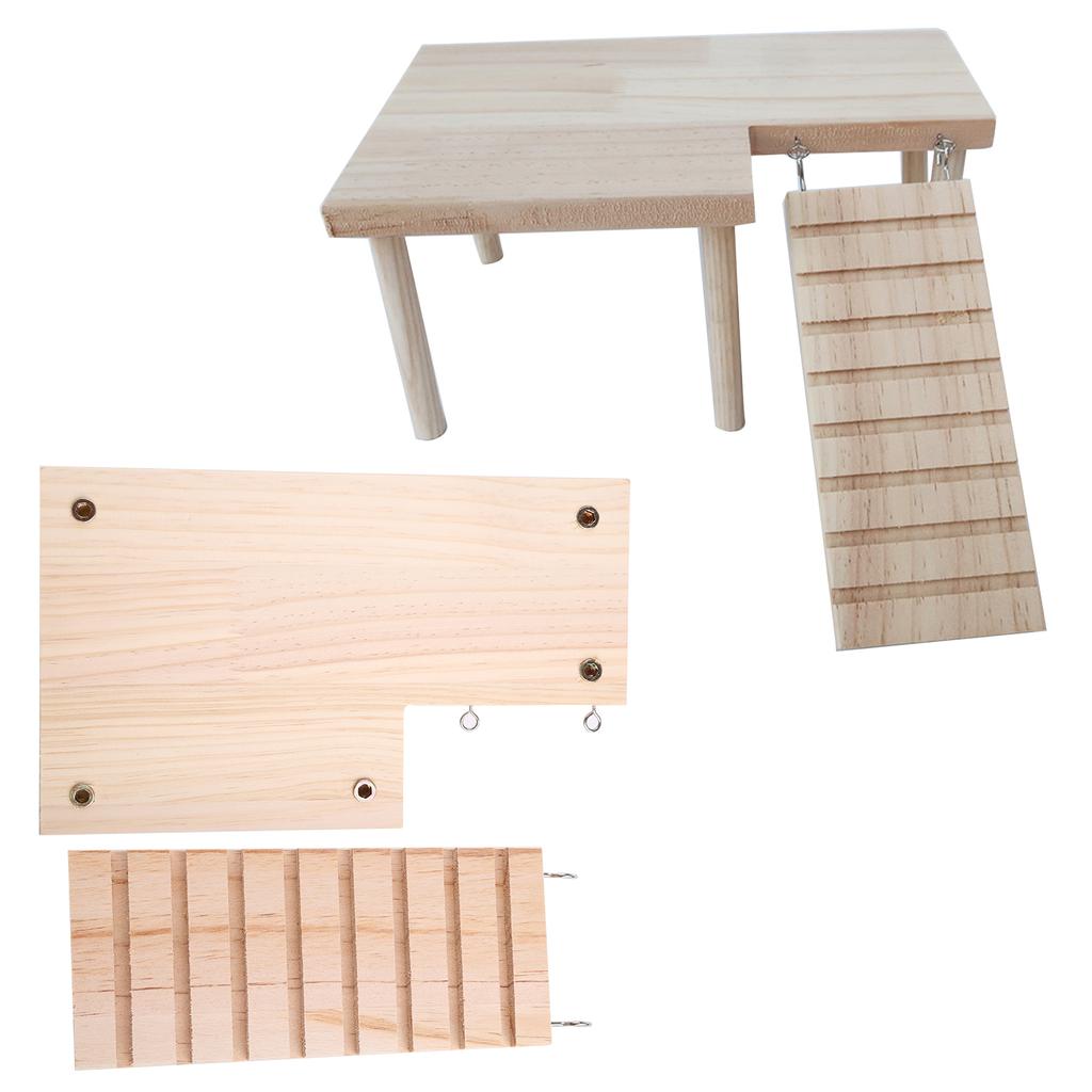 Buy Hamster Stand Platform with Ladder Bridge Natural Wood Play Ground ...