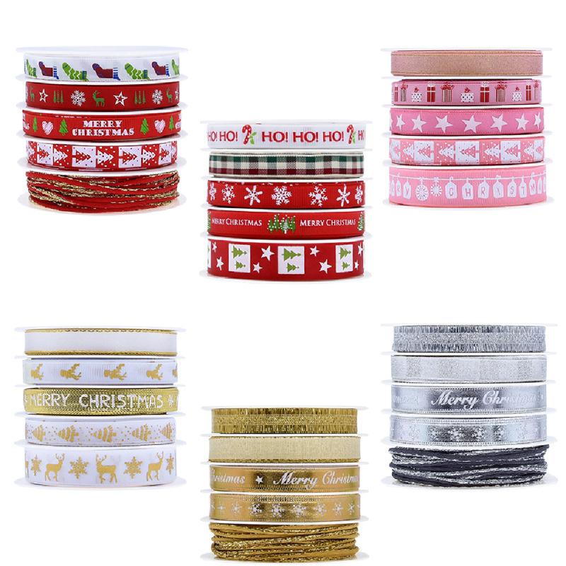 Buy 5Pcs/Set Christmas Printing Ribbon Gift Packing Decoration Diy ...