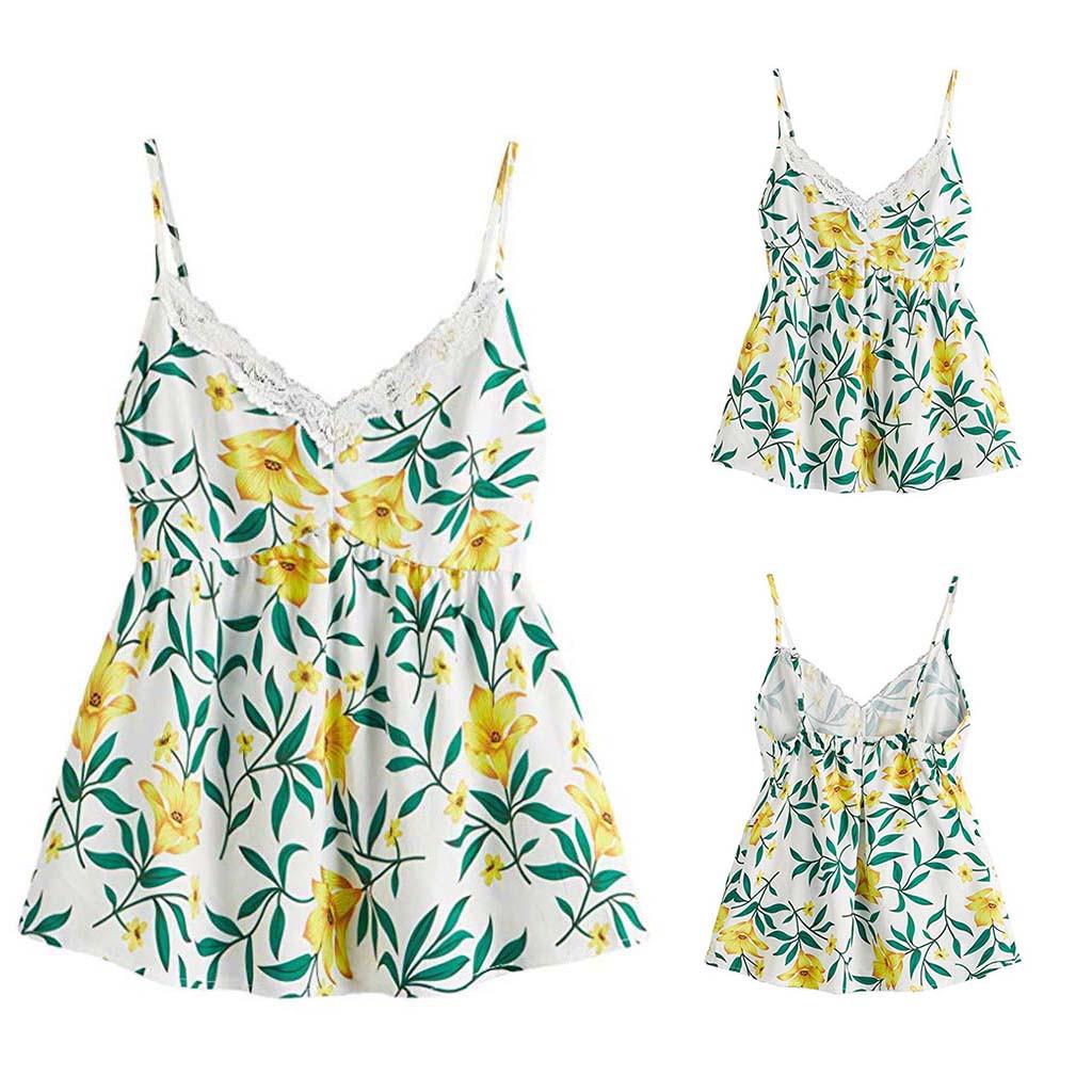 Buy Women Print Sleeveless Fashion Top V-neck Sling Vest Shirt Blouse ...