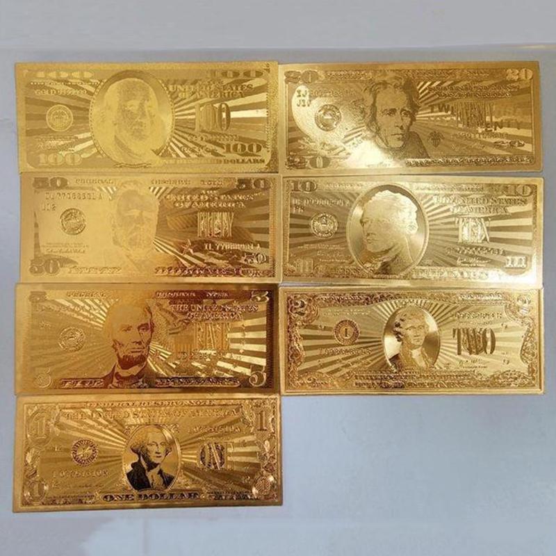 Buy 7pcs 24k Gold Commemorative Notes Dollar Bills Double Currency ...