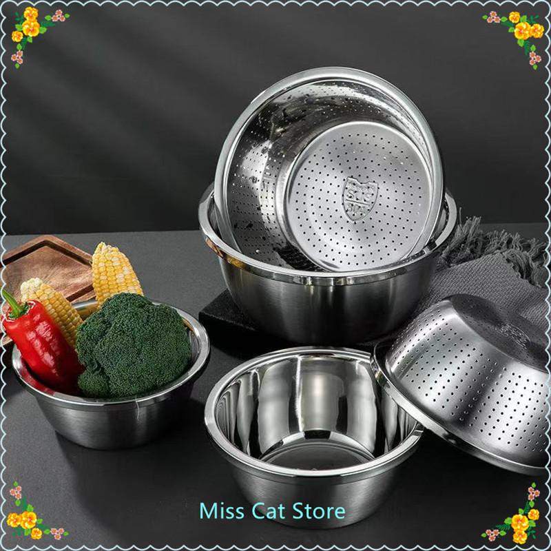 Buy 2Pcs/Set 304 Stainless Steel Vegetables Basin Egg Mixing Bowls Rice ...