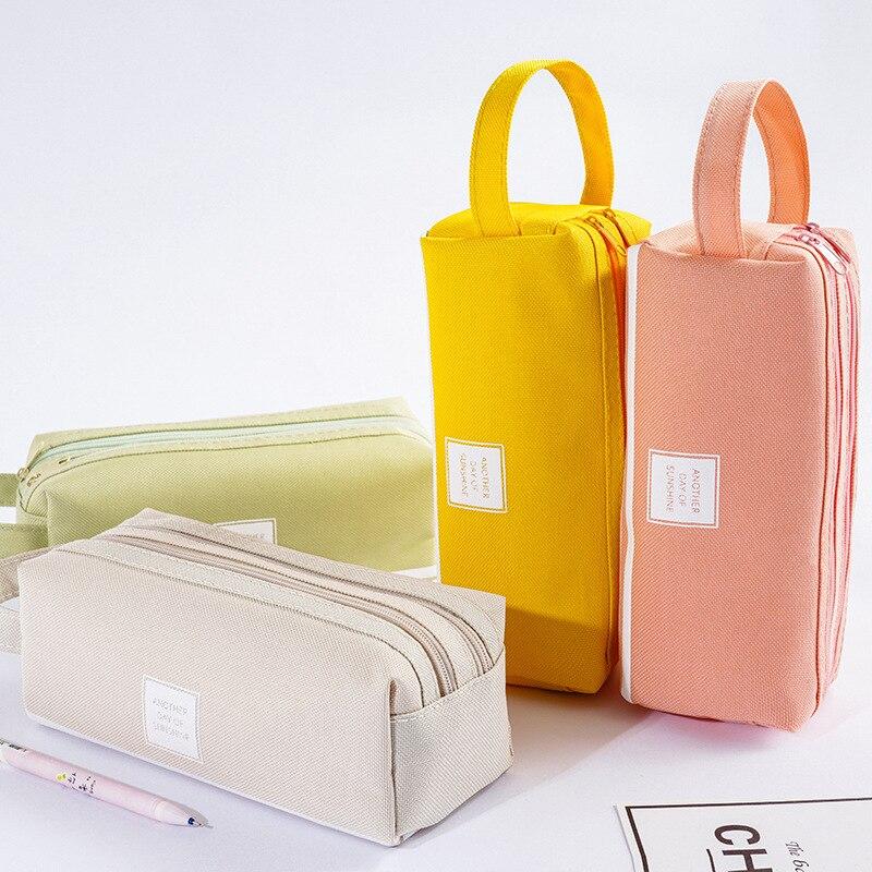 Buy School Supplies Storage Bag Portable Canvas Pencil Case Double ...