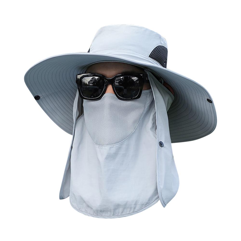 Wide Brim Boonie Sun Hat Face Mask Fishing Hiking Bucket Cap (Light ...
