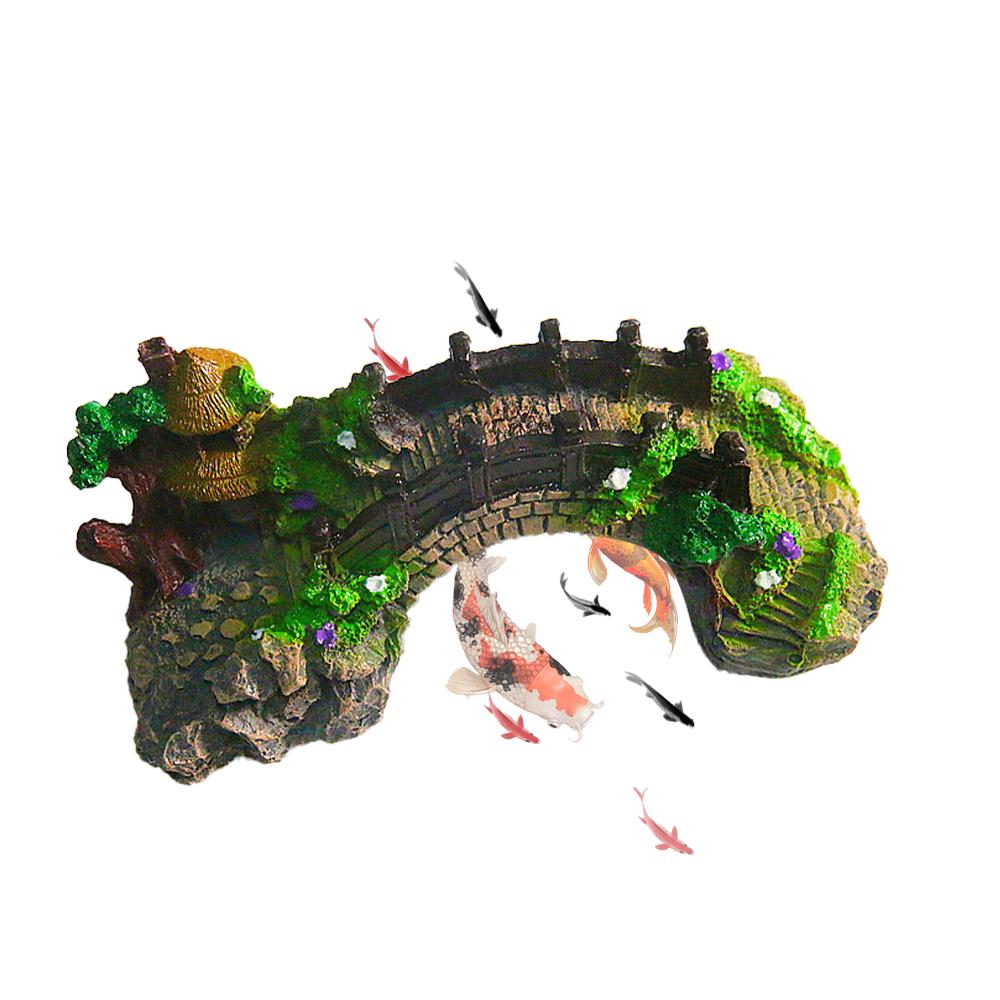 Buy Aquariums Decorations Bridge Tower Resin Rockery Bridge Pavilion ...