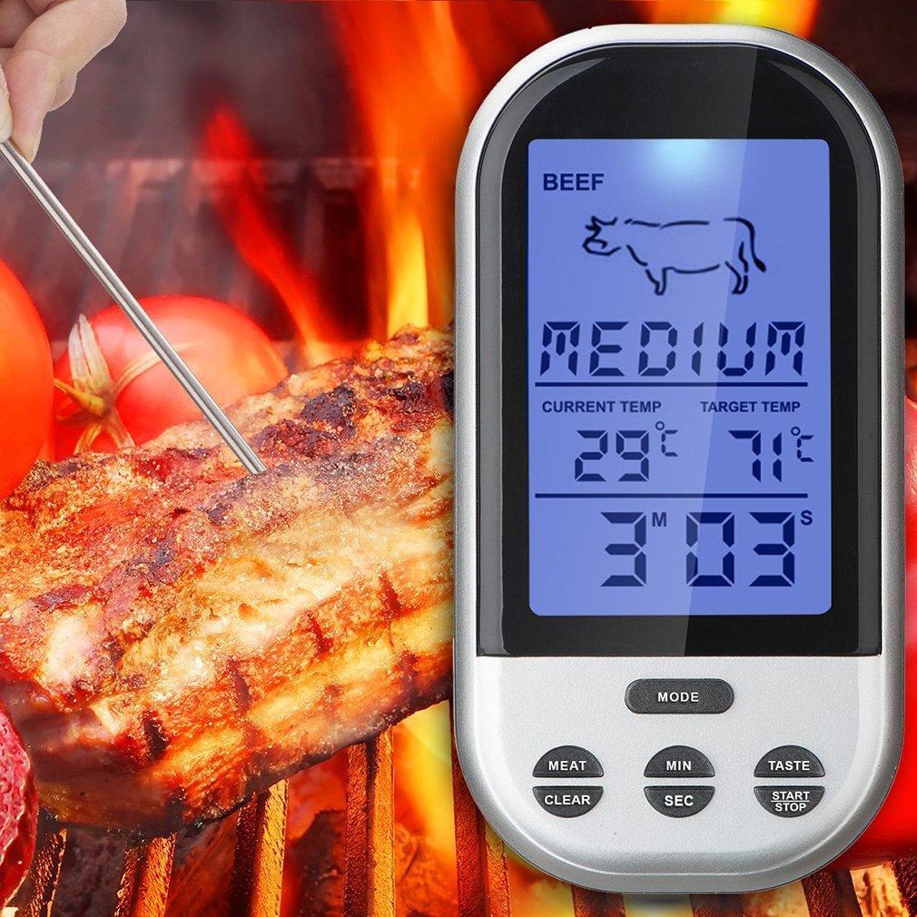 Wireless Remote Smoker Meat Food Thermometer Kitchen Cooking Oven BBQ ...