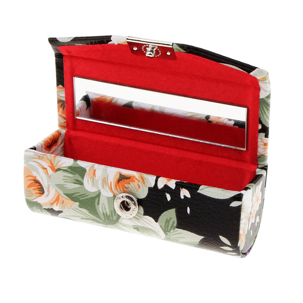 Buy Leather Jewelry Makeup Lipstick Holder Case with Mirror Black at ...