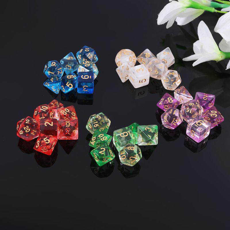 Satın alın 7pcs/set Transparent Sided Dice D4 D6 D8 D10 D12 D20 ...