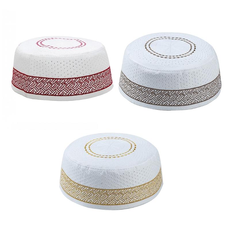 Erkek Müslüman Dua Kufi Şapka Vintage Nakış İslami Arap Şapka Kaput ...