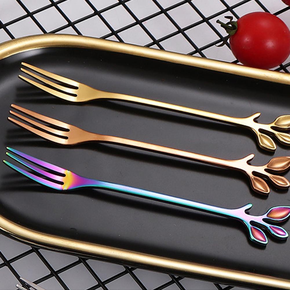 Buy 1PC Steel Coffee Scoop Creative Leaf Spoon Fork Teaspoons Dessert ...