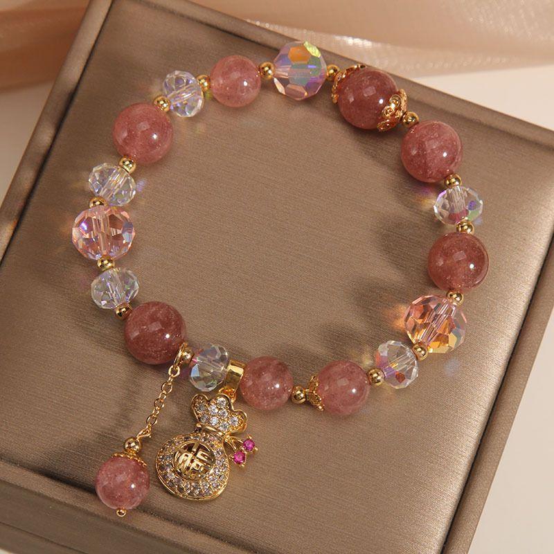 Buy Chinese Style Natural Strawberry Crystal Bracelet Female Niche ...