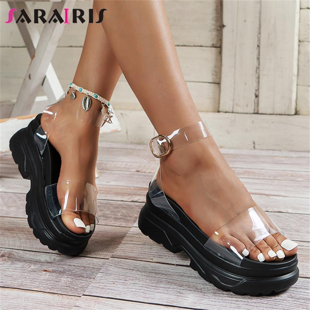Buy Fashion Female Sandals Punk Summer Big Size Transparent PVC Chunky ...