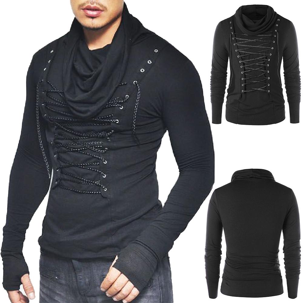 Buy Men Fashion Drawstring Long Sleeve T-Shirt Blouse Top at affordable ...