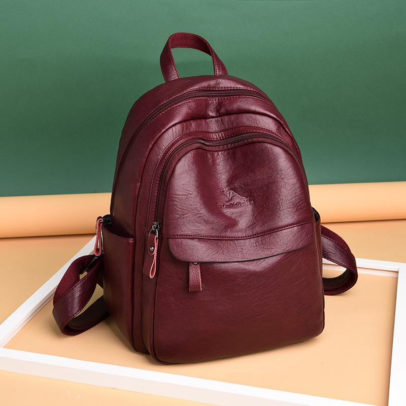Leather Backpack Korean Women's Bag New Fashion Trend Versatile Sheepskin Backpack Ladies Casual ...
