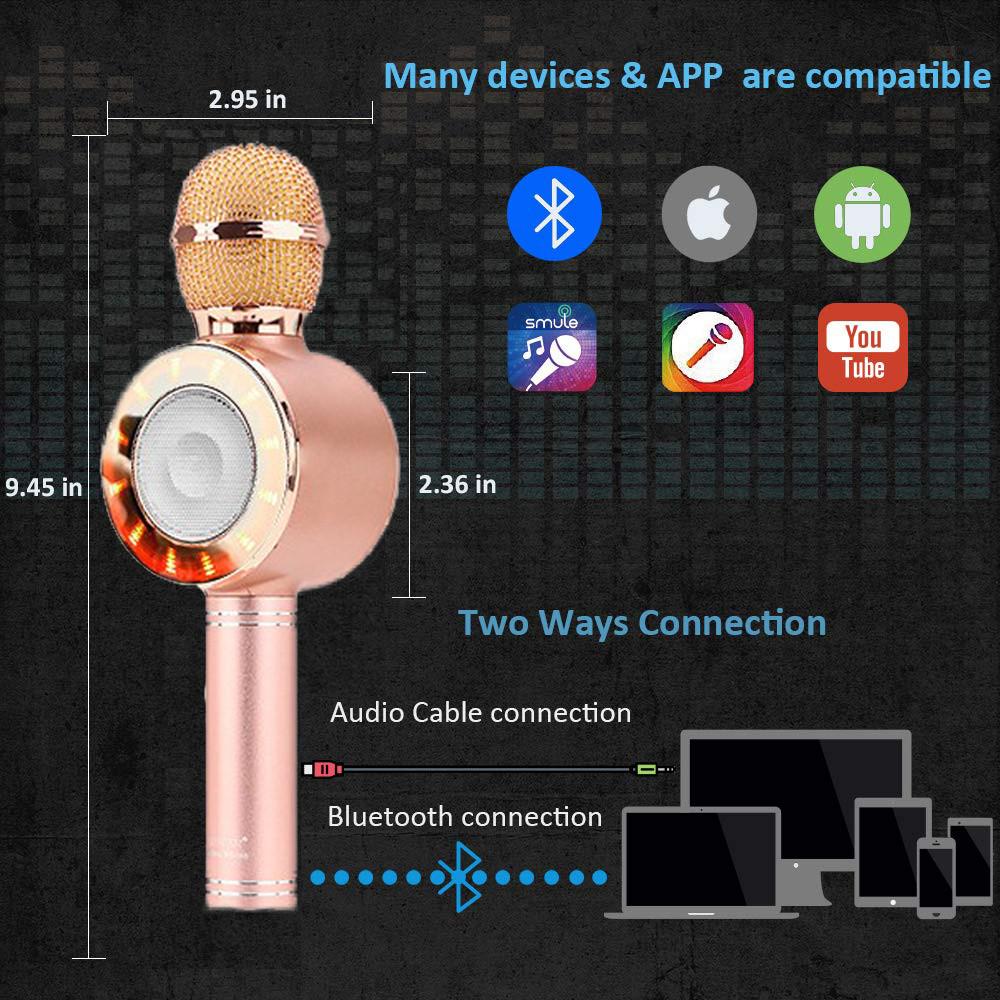 Buy Wireless Bluetooth Karaoke Microphone LED Lights Portable Karaoke Machine Speaker Home Party ...