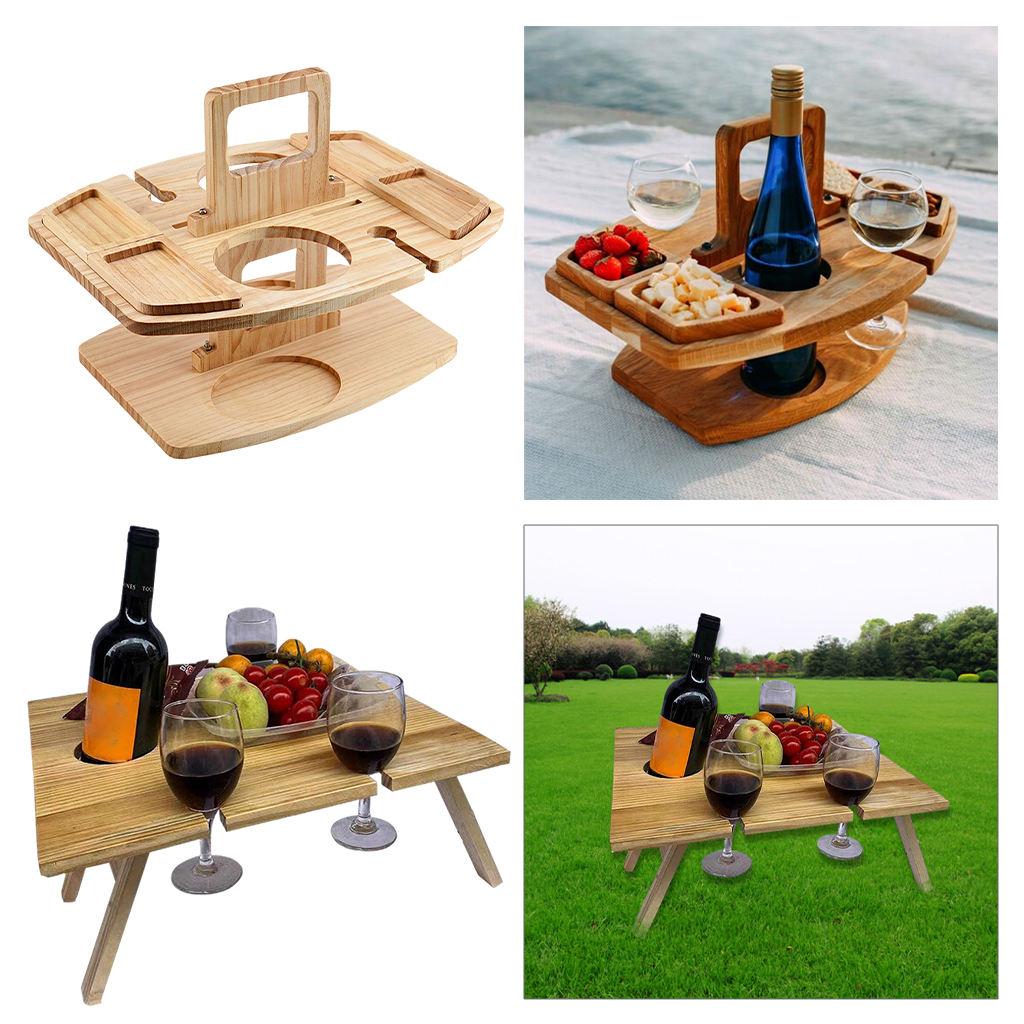 Buy 2Pcs Portable Wooden Outdoor Wine Rack Picnic Table Glass Holder at ...