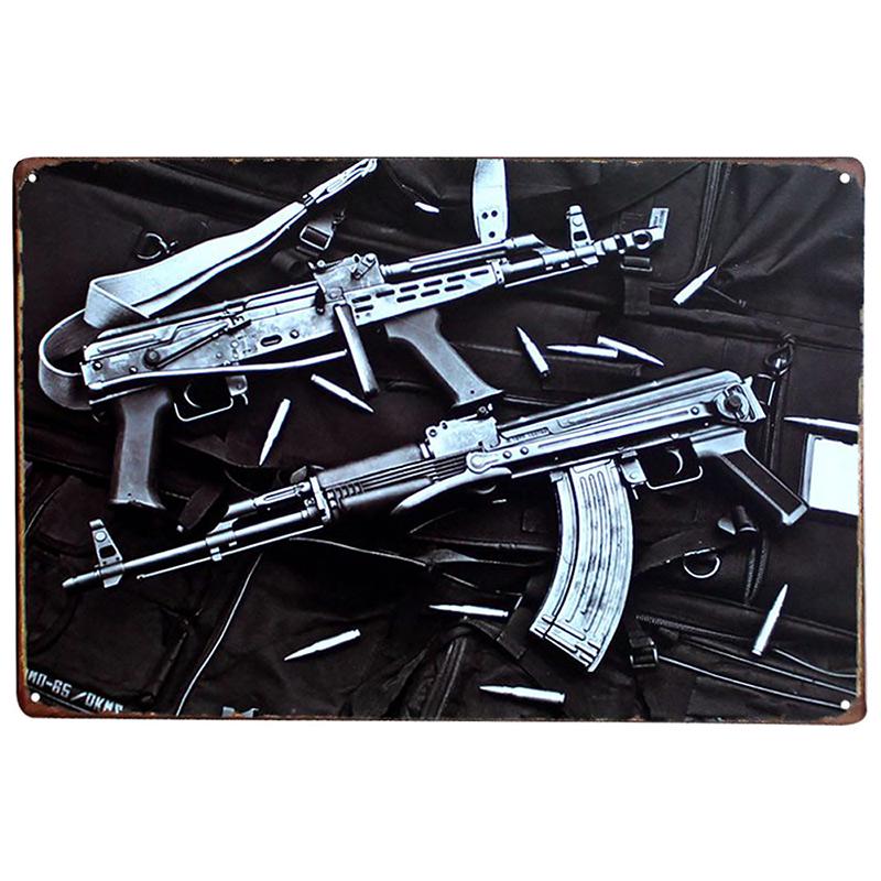 GUN Retro Tin Signs Painting for Pub Bar Club Home Man Cave Wall Decor ...