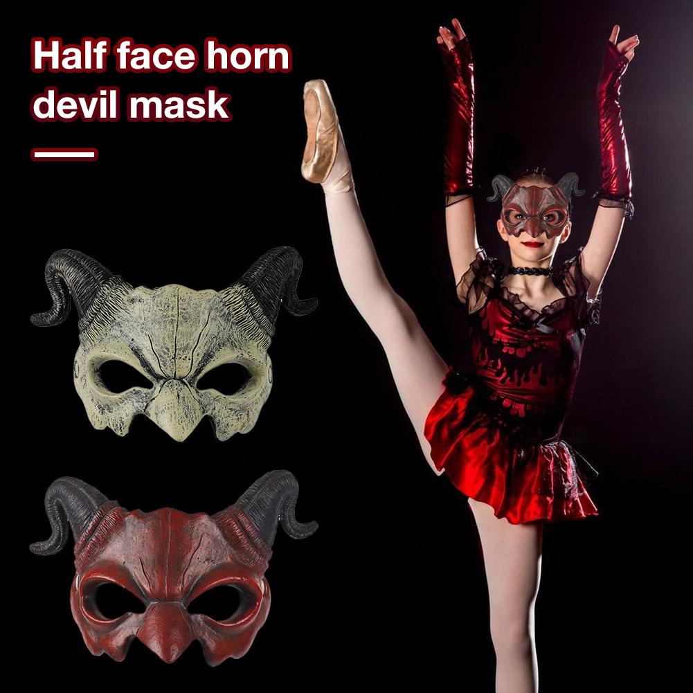 Buy Halloween Carnival Party PU Foam Half Face Horn Devil Mask for ...