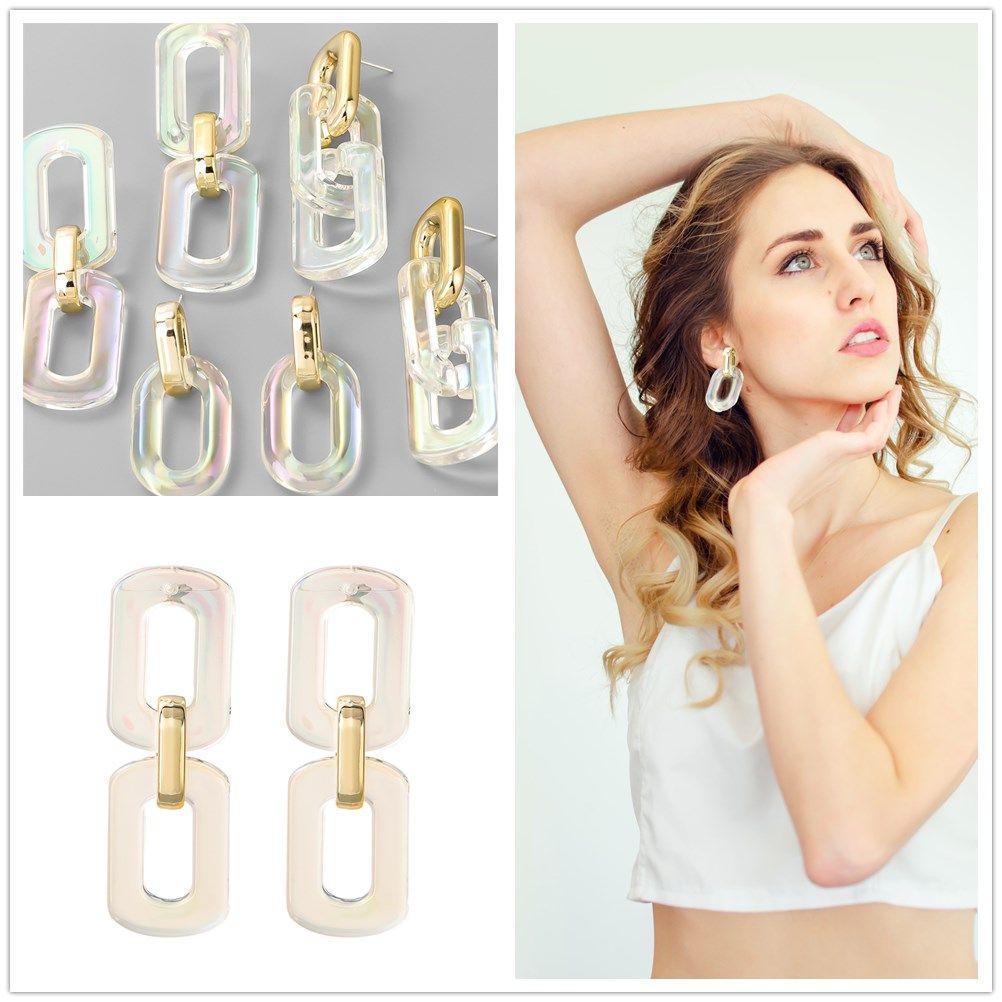 1 Pair Women Korean Geometry Ins Resin Transparent Dangle Earrings ...