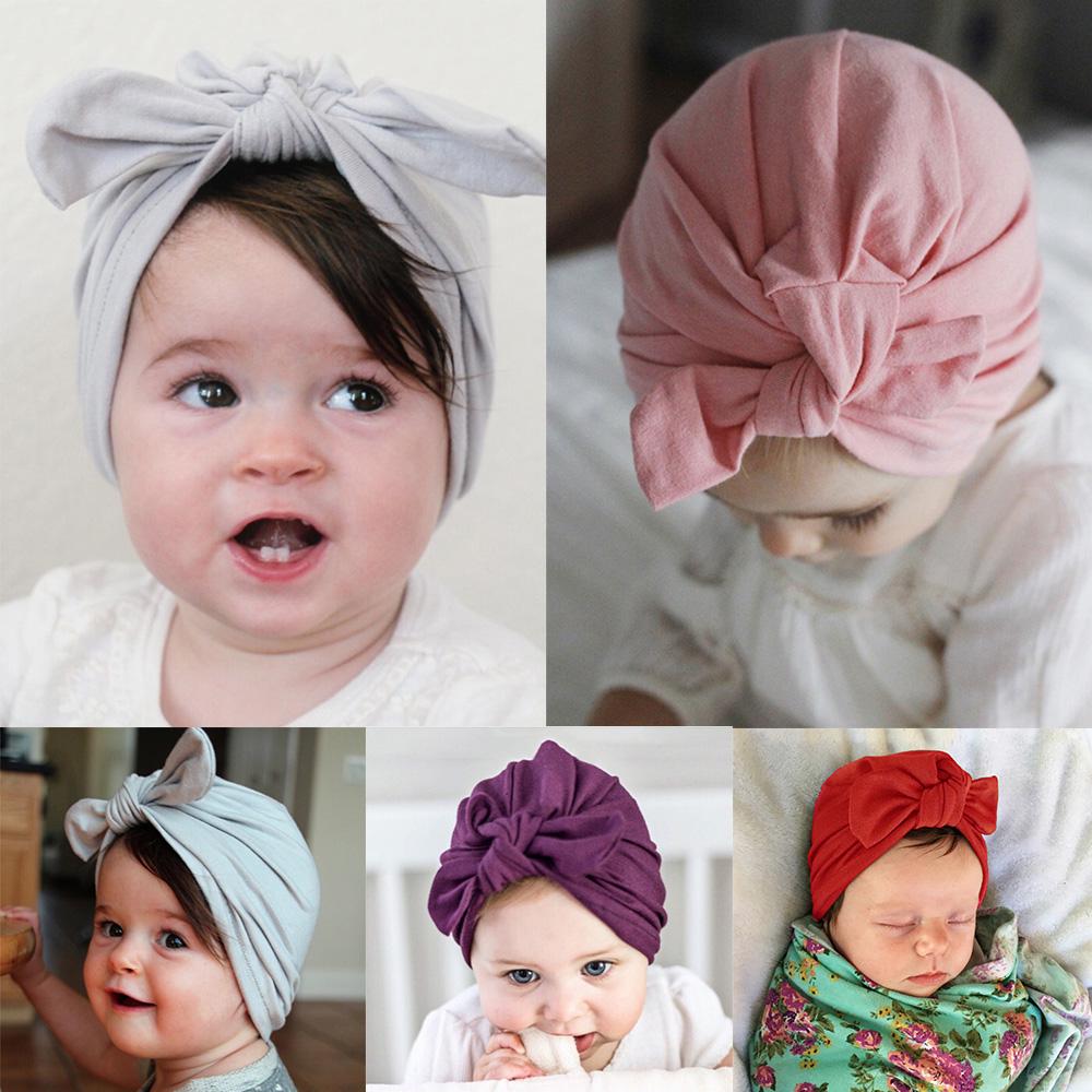 Buy Cute Knotted Child Newborn Caps Solid Color Turban Bowknot Hats ...