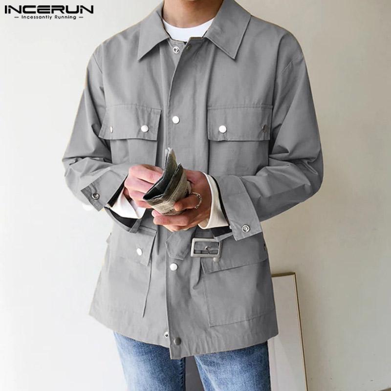 Buy INCERUN Men Autumn Winter Wind-Proof Multi-Pocket Outdoor Jacket ...
